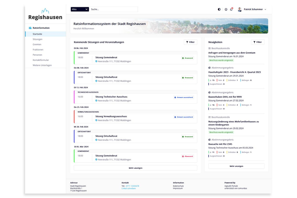 Das regisafe-Ratsinformationssystem im neuen Design